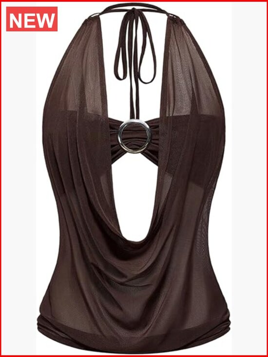 Tops | Sheer Mesh Draped Halter Top 2 Piece Club Outfit | Poshmark